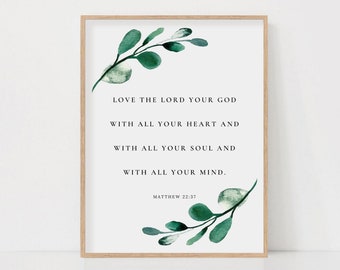 Matthew 22:37 Poster Love God With All Your Heart Bible Verse Quote ...