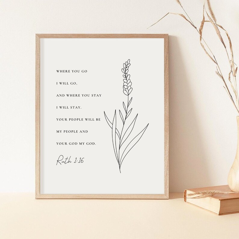 Ruth 1:16 Wall Art, Botanical Scripture Print for Christian Home Decor ...
