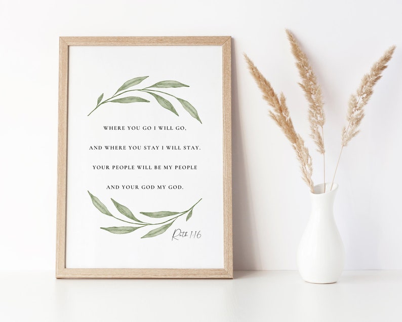 Ruth 1:16 Wall Art Print, Botanical Scripture Print for Christian Home ...