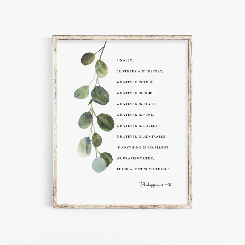 Philippians 4:8 Wall Art, Bible Verse Print, Botanical Scripture Wall ...