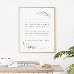 Colossians 3:12-14 Bible Verse Watercolor Botanical Scripture Wall Art ...