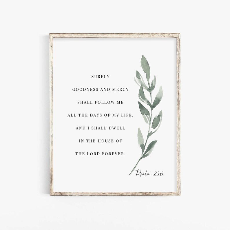 Psalm 23:6 Bible Verse Wall Art Botanical Scripture Print for Christian ...