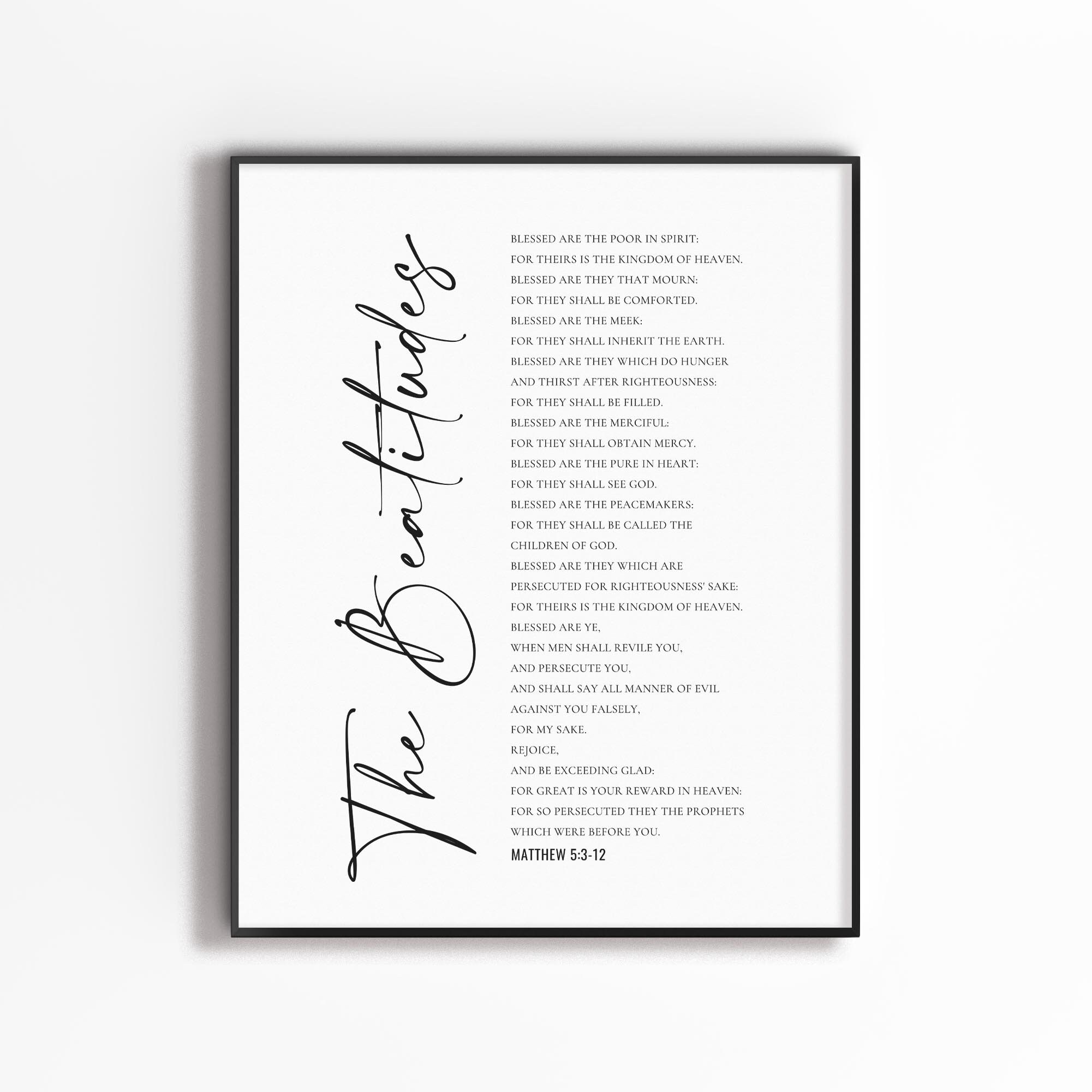 The Beatitudes Matthew 5:3-12 Christian Blessings Wall Art | Etsy