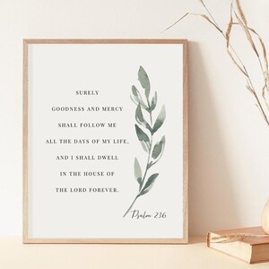 Psalm 23:6 Bible Verse Wall Art Botanical Scripture Print for Christian ...