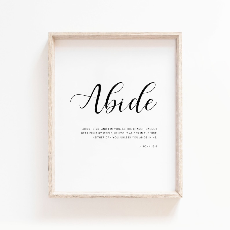 John 15:4 Abide in Me Bible Verse Wall Art Scripture Quote Printable ...