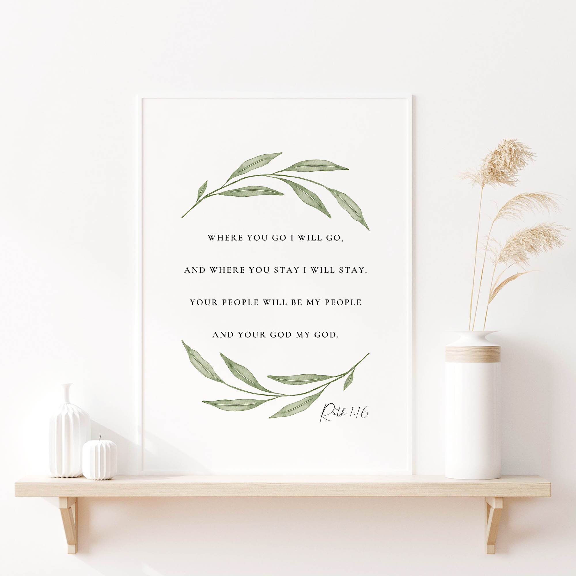 Ruth 1:16 Wall Art Print, Botanical Scripture Print for Christian Home ...