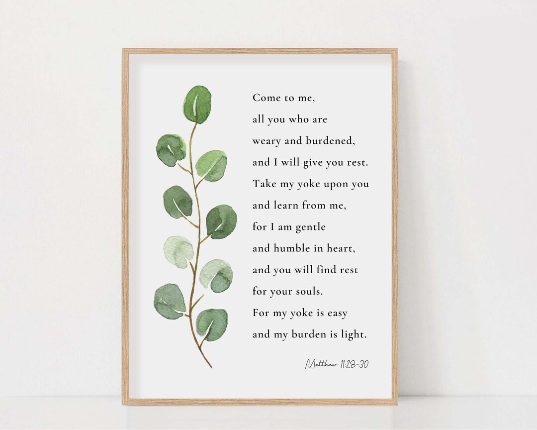 Matthew 11:28-30 Bible Verse Print Watercolor Botanical Scripture Wall ...