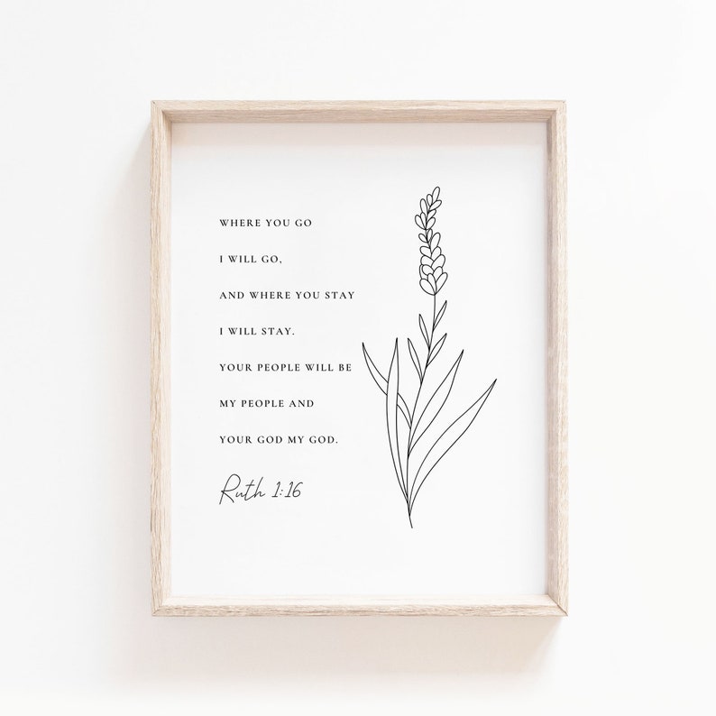 Ruth 1:16 Wall Art, Botanical Scripture Print for Christian Home Decor ...