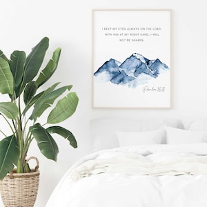 Psalm 16:8 I Will Not Be Shaken Bible Verse Wall Art, Mountain ...