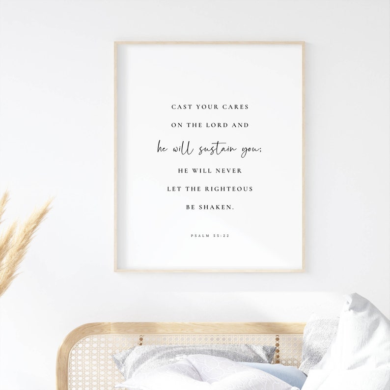 Psalm 55:22 Cast Your Cares on the Lord, Bible Verse Print Minimalist ...