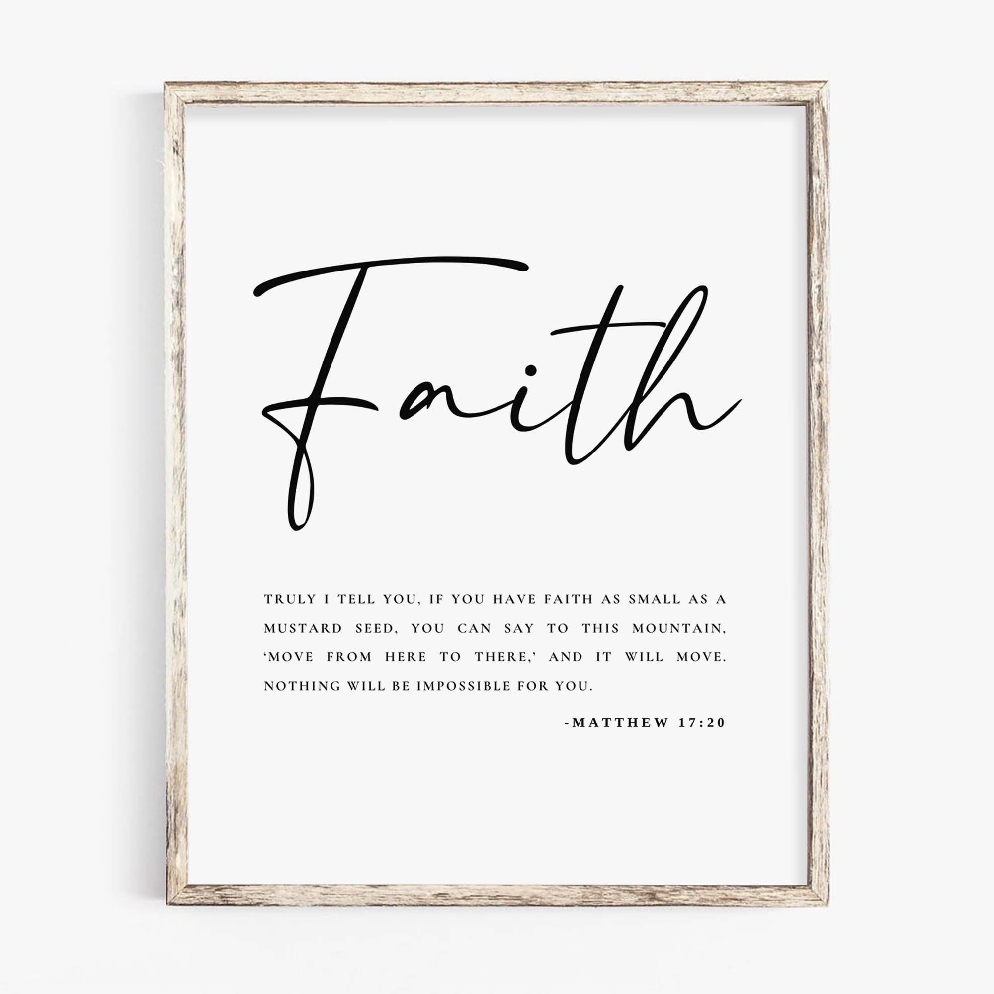 Matthew 17:20 Faith Bible Verse Wall Art Calligraphy | Etsy