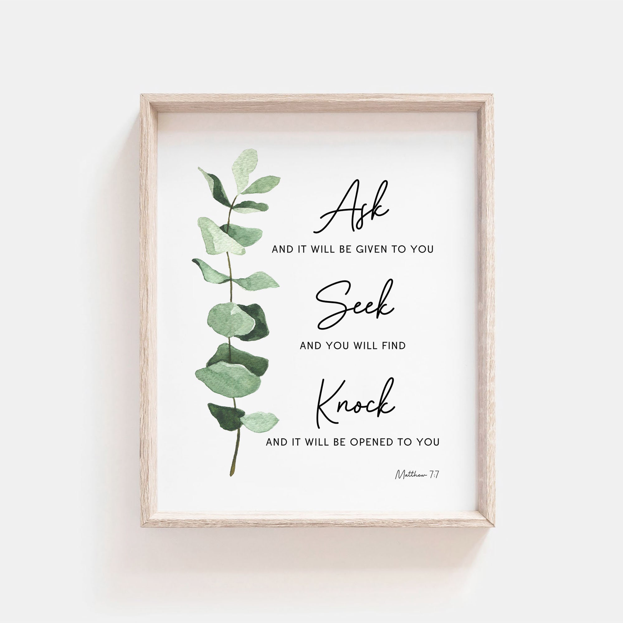 Matthew 7:7 Bible Verse Print Botanical Scripture Wall Art for - Etsy