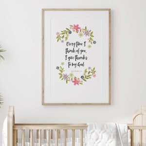 Philippians 1:3 Scripture Wall Art Print, Floral Bible Verse Poster ...