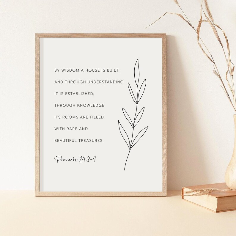 Proverbs 24:3-4 Bible Verse Wall Art Print Botanical | Etsy