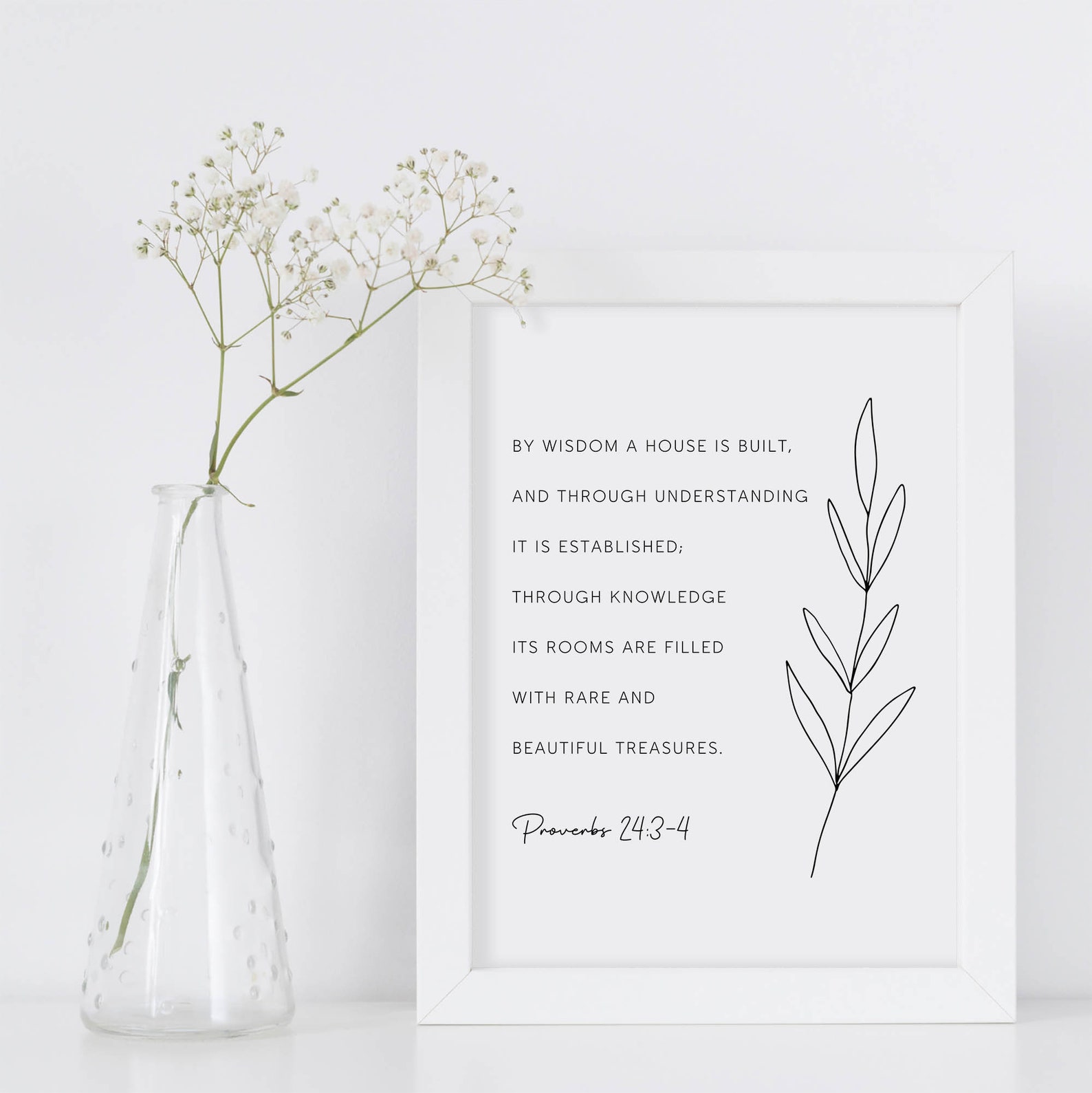 Proverbs 24:3-4 Bible Verse Wall Art Print Botanical | Etsy