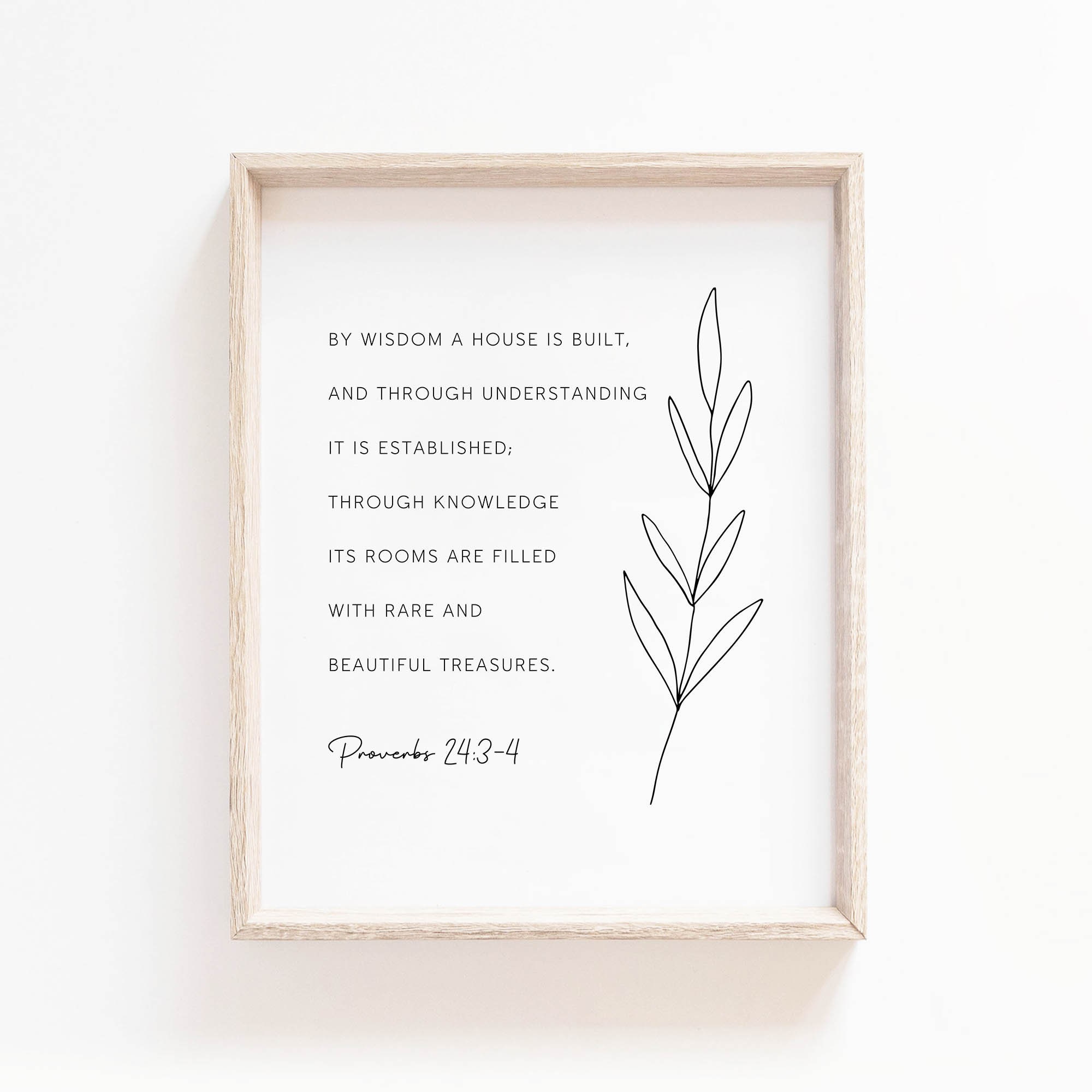 Proverbs 24:3-4 Bible Verse Wall Art Print Botanical | Etsy