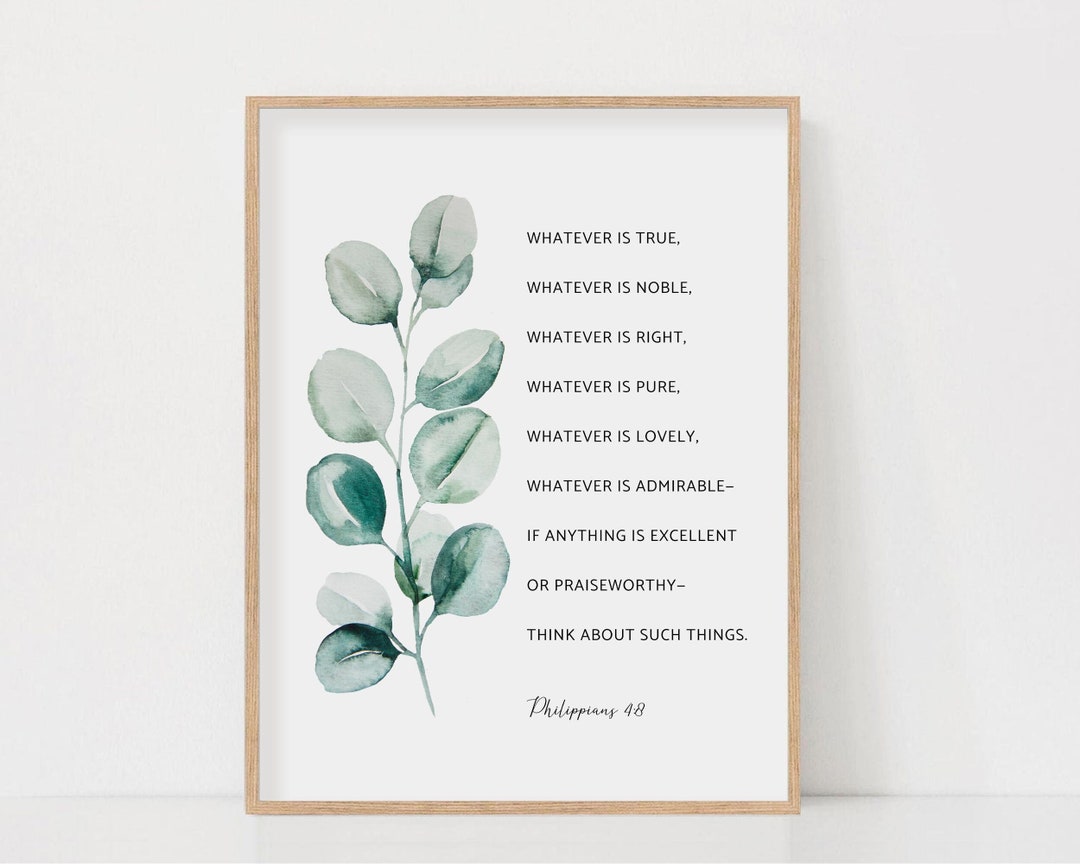 Philippians 4:8 Bible Verse Watercolor Botanical Scripture Wall Art ...