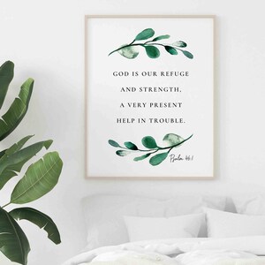 Psalm 46:1 Bible Verse Wall Art Botanical Scripture Printable Sign for ...
