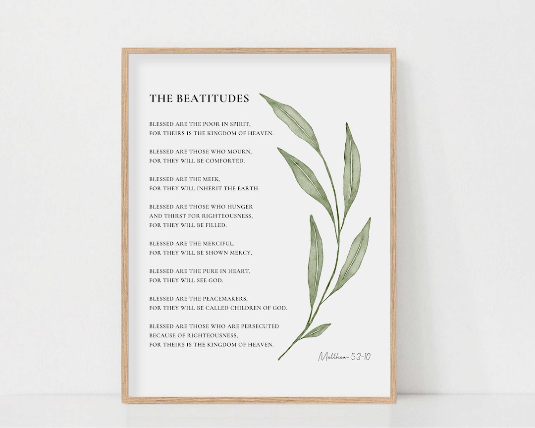 The Beatitudes Wall Art: Christian Bible Verse, Watercolor Botanical ...