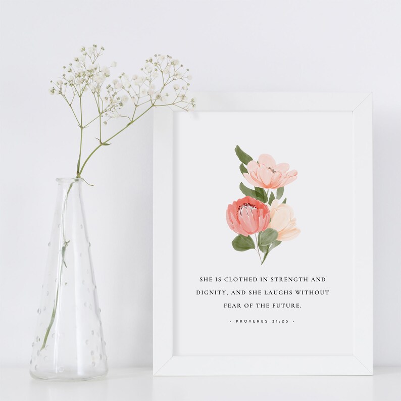 Proverbs 31:25 Wall Art Floral Bible Verse Poster Christian - Etsy