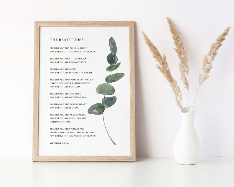 The Beatitudes Matthew 5:3-10 Christian Blessings Wall Art Print, Bible ...