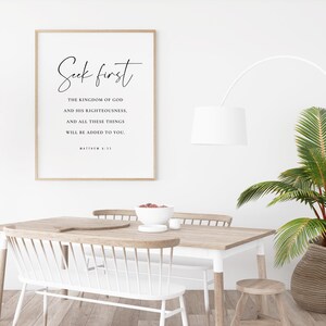 Matthew 6:33 Minimal Christian Wall Art, Bible Verse Poster, Seek First ...