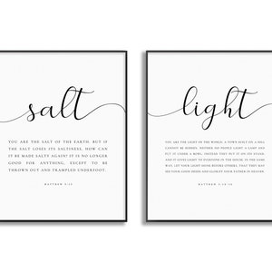 Salt and Light Wall Art Print Set of 2, Matthew 5:13-16 Minimal ...