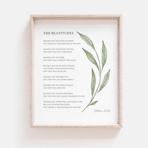 The Beatitudes Wall Art: Christian Bible Verse, Watercolor Botanical ...