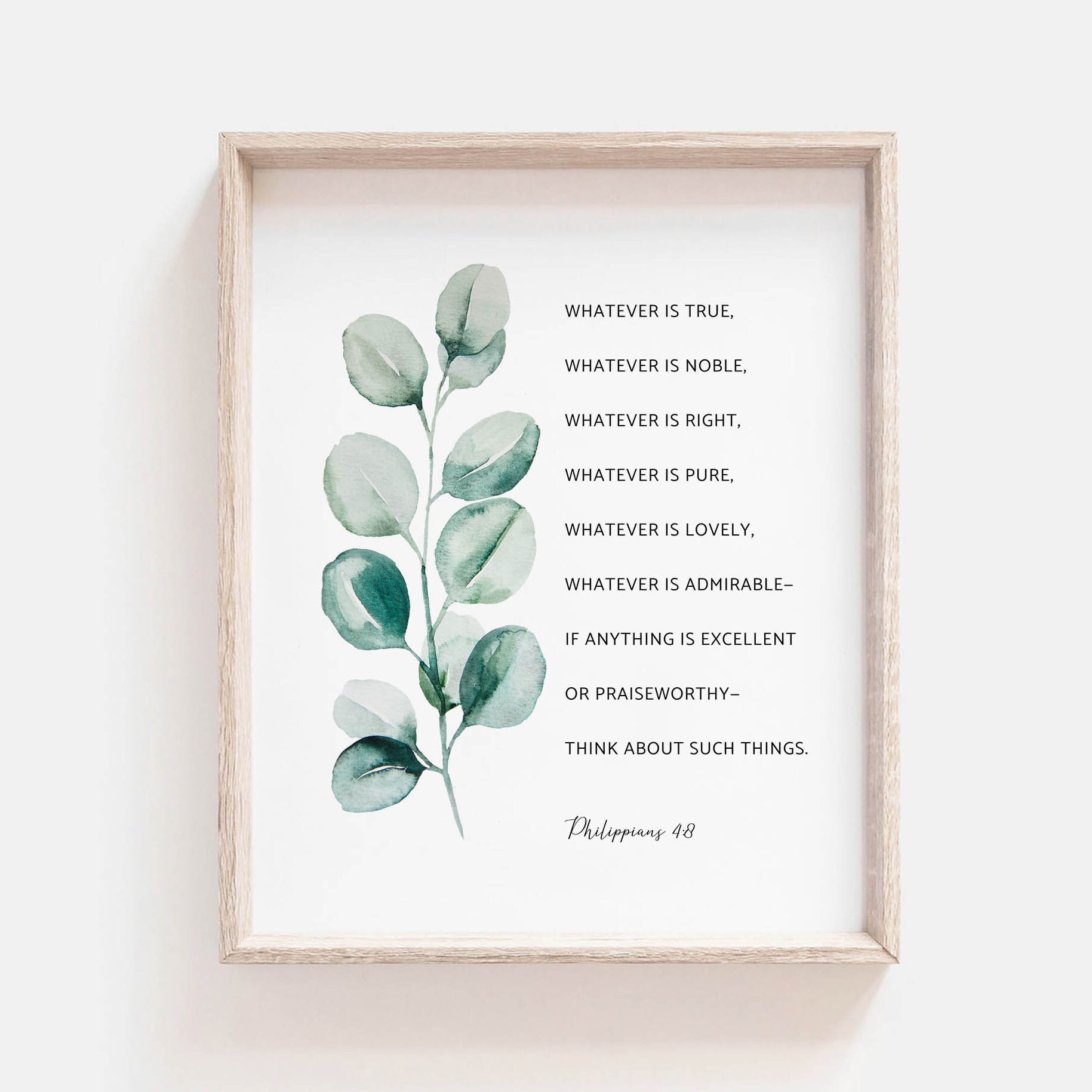 Philippians 4:8 Bible Verse Watercolor Botanical Scripture Wall Art ...