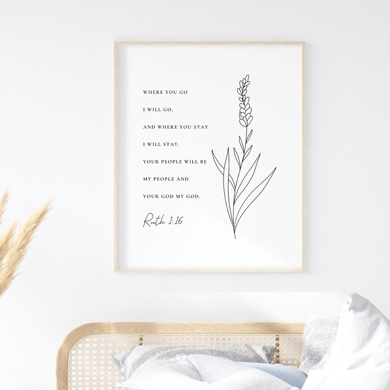 Ruth 1:16 Wall Art, Botanical Scripture Print for Christian Home Decor ...