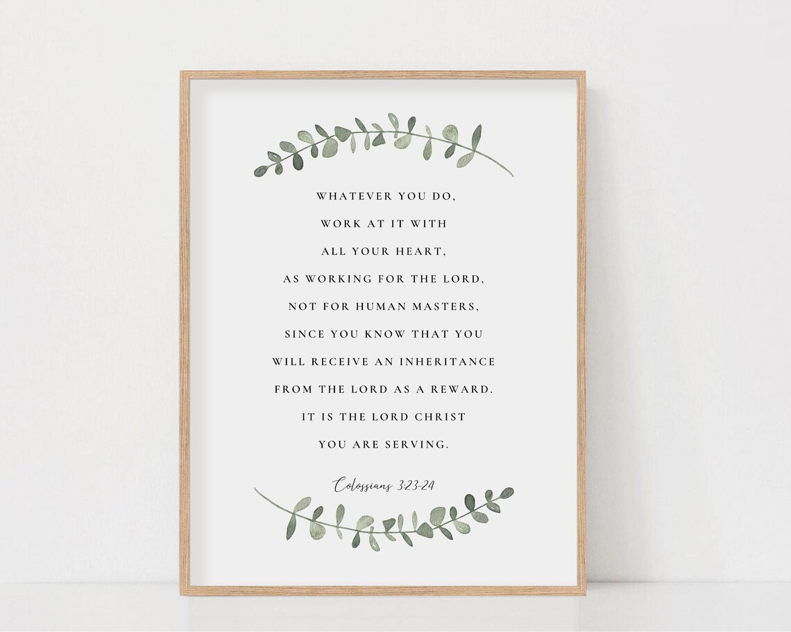 Colossians 3:23-24 Wall Art Bible Verse Wall Art Print - Etsy