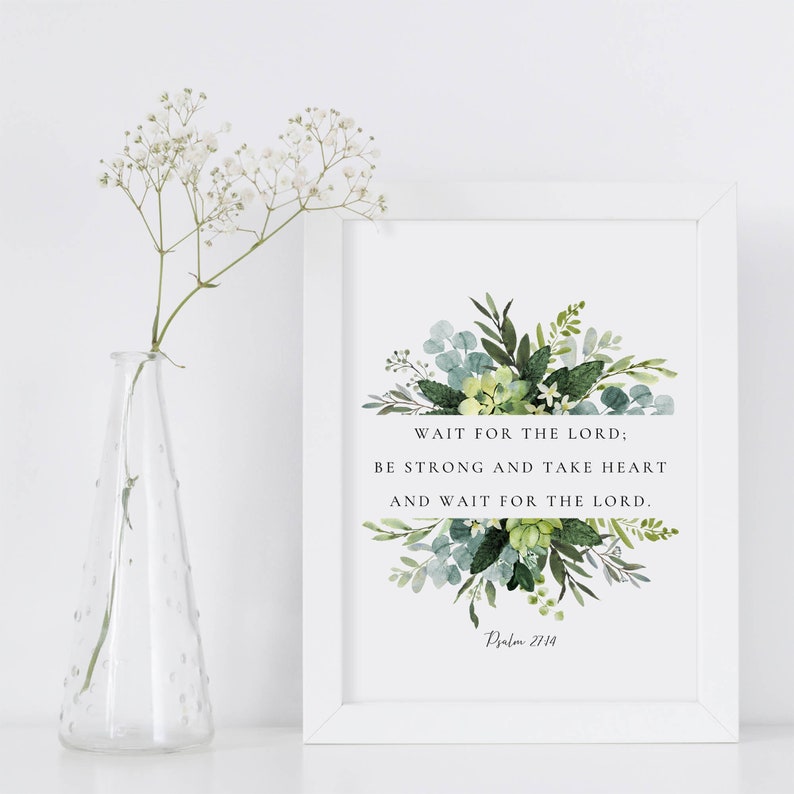 Psalm 27:14 Botanical Print, Christian Nursery Decor (digital Download ...