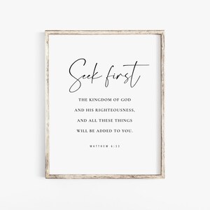 Matthew 6:33 Minimal Christian Wall Art, Bible Verse Poster, Seek First ...