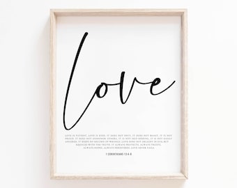 Love is Patient, Love is Kind, Printable Scripture, Bible Verse Wall ...