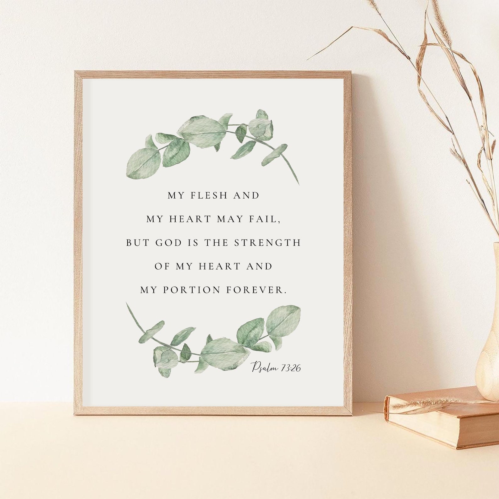 Psalm 73:26 Bible Verse Wall Art Botanical Scripture Print for ...
