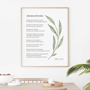 The Beatitudes Wall Art: Christian Bible Verse, Watercolor Botanical ...