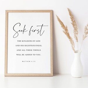 Matthew 6:33 Minimal Christian Wall Art, Bible Verse Poster, Seek First ...