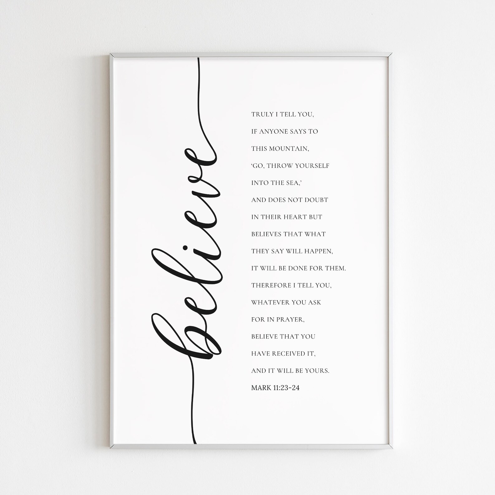 Mark 11:23-24, Minimal Christian Wall Art, Modern Bible Verse Print ...