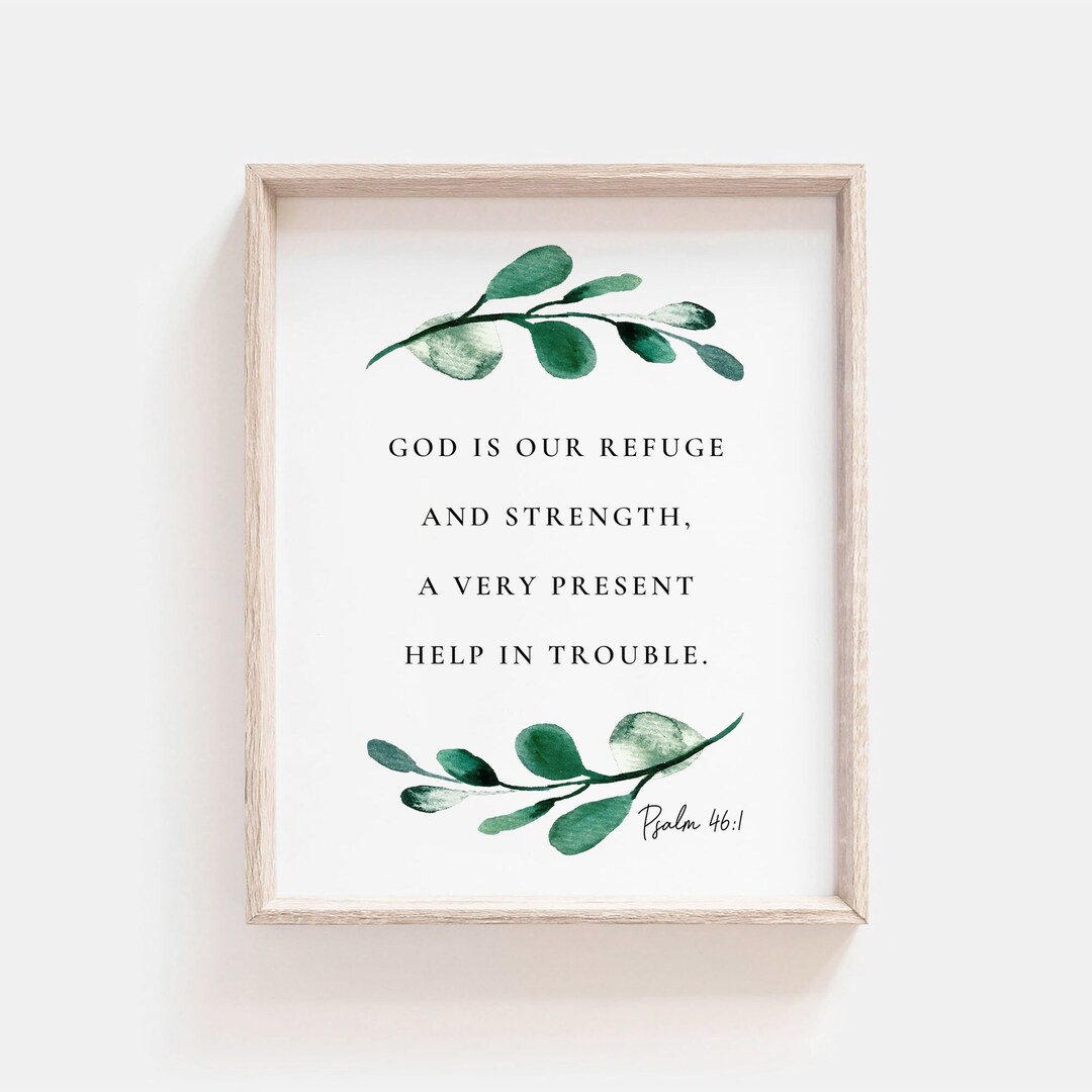 Psalm 46:1 Bible Verse Wall Art Botanical Scripture Printable Sign for ...