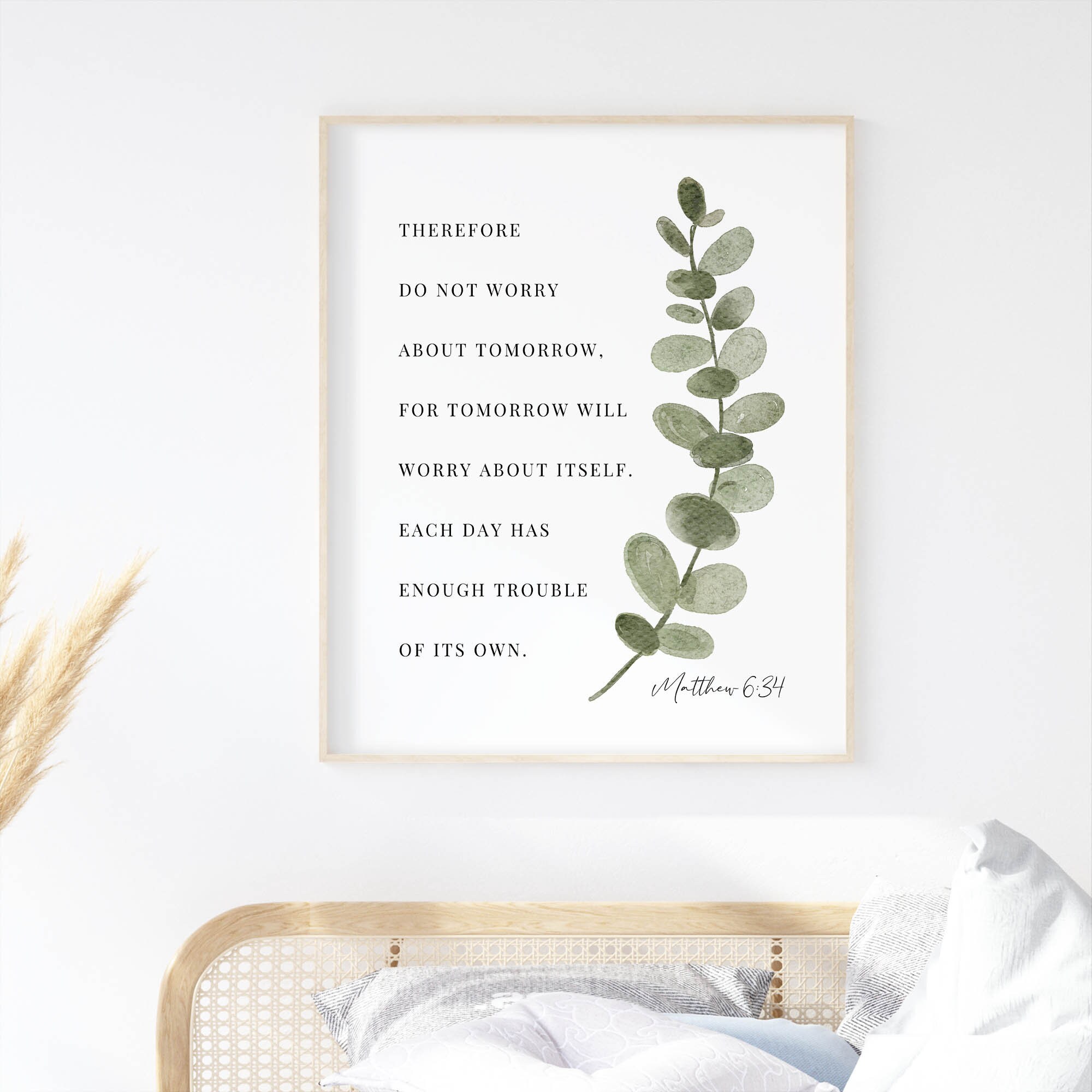 Matthew 6:34 Bible Verse Print Botanical Scripture Wall Art | Etsy