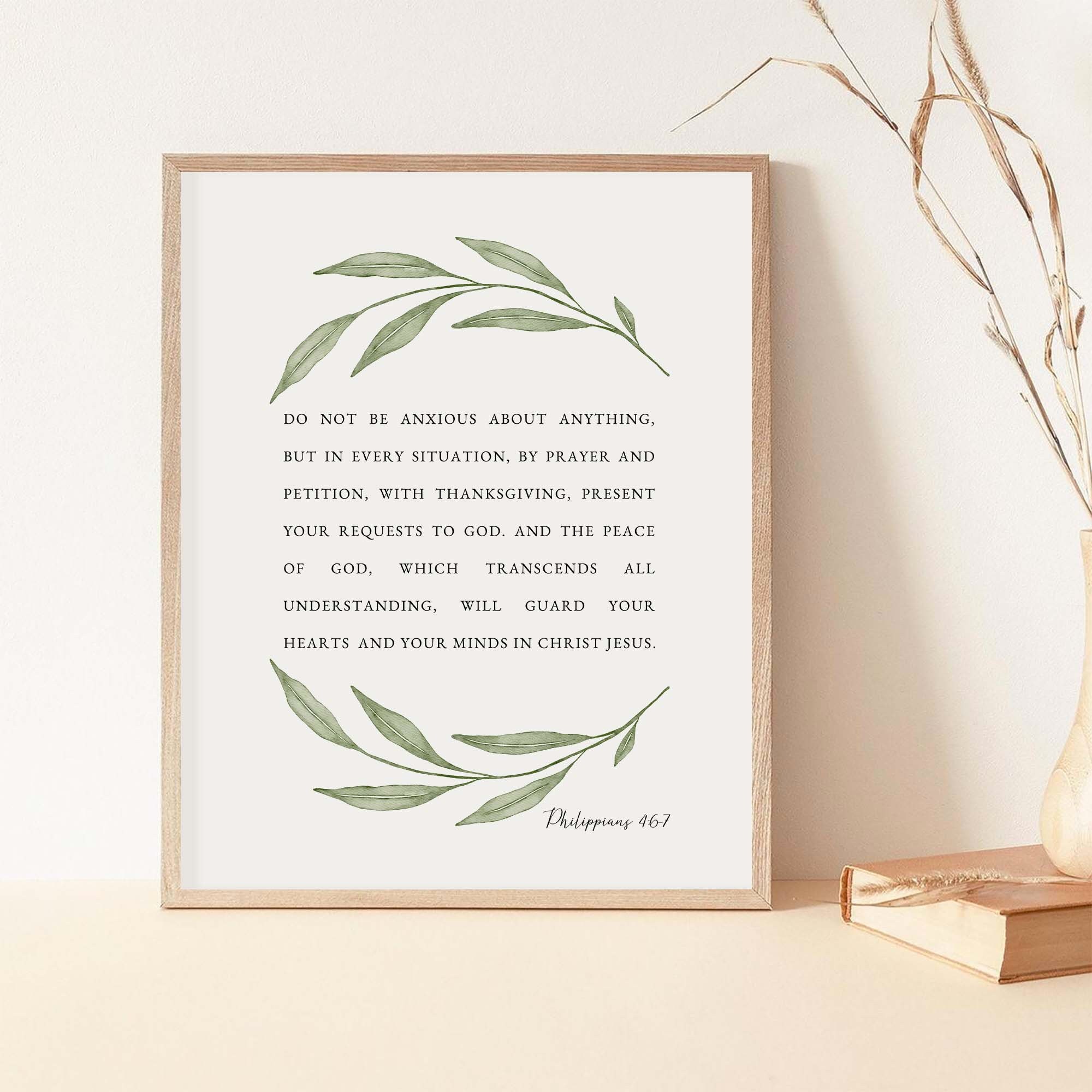 Philippians 4:6-7 Bible Verse Wall Art Watercolor Botanical Scripture ...