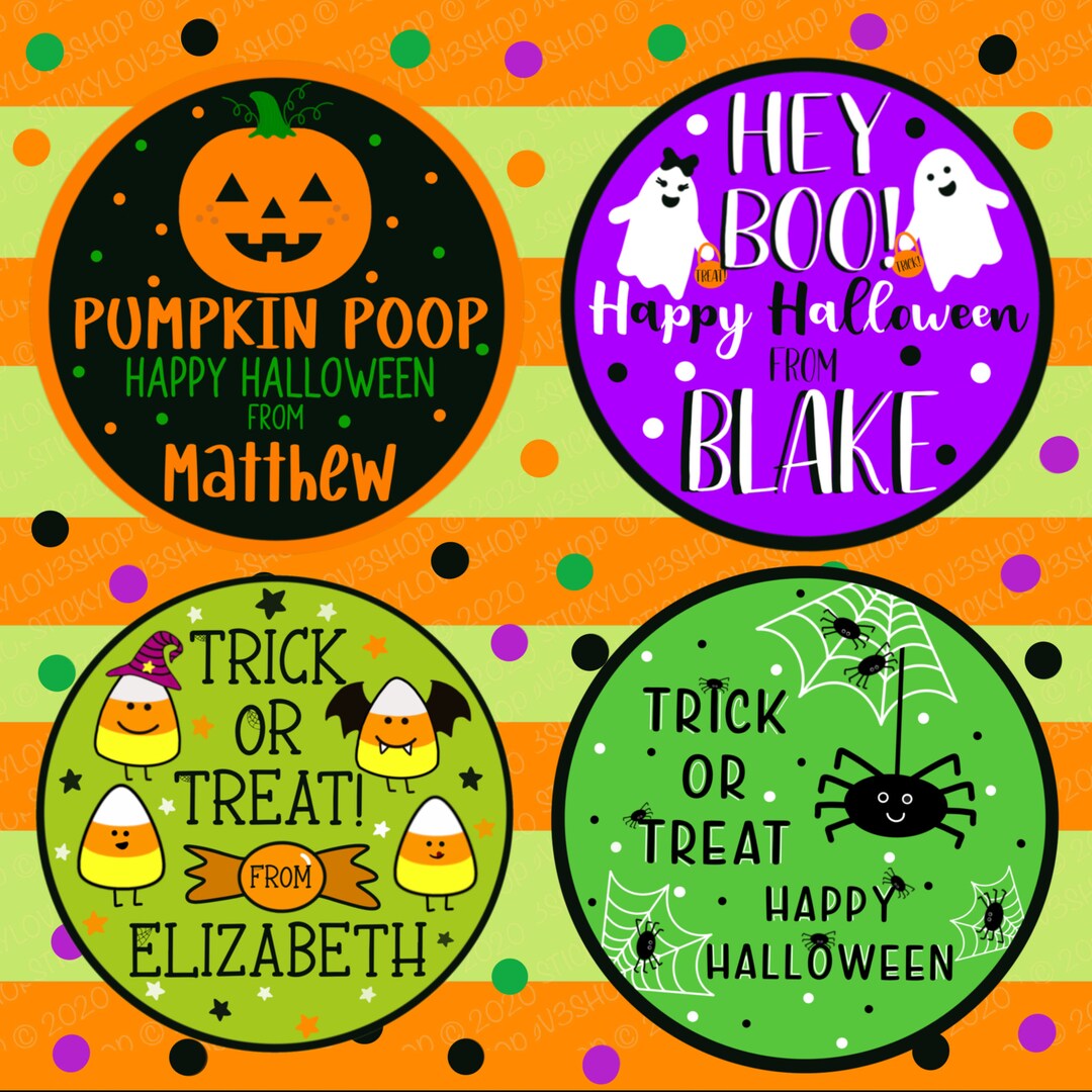 12 Set Halloween Stickers,"trick or Treat",halloween Tags, Goody Bag ...