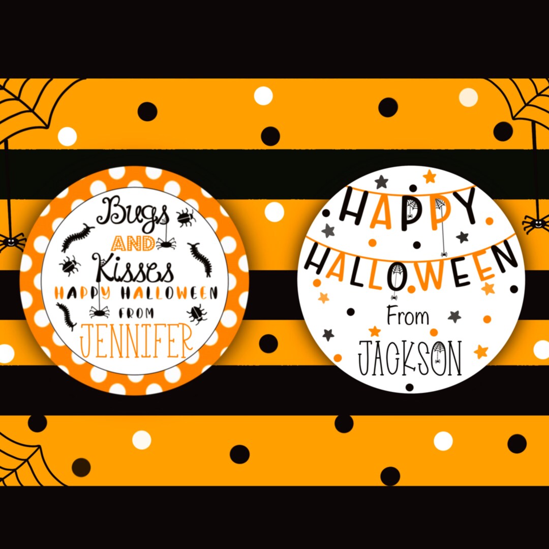 Set of 12 Halloween Stickers, "bugs and Kisses",halloween Tags, Goody ...