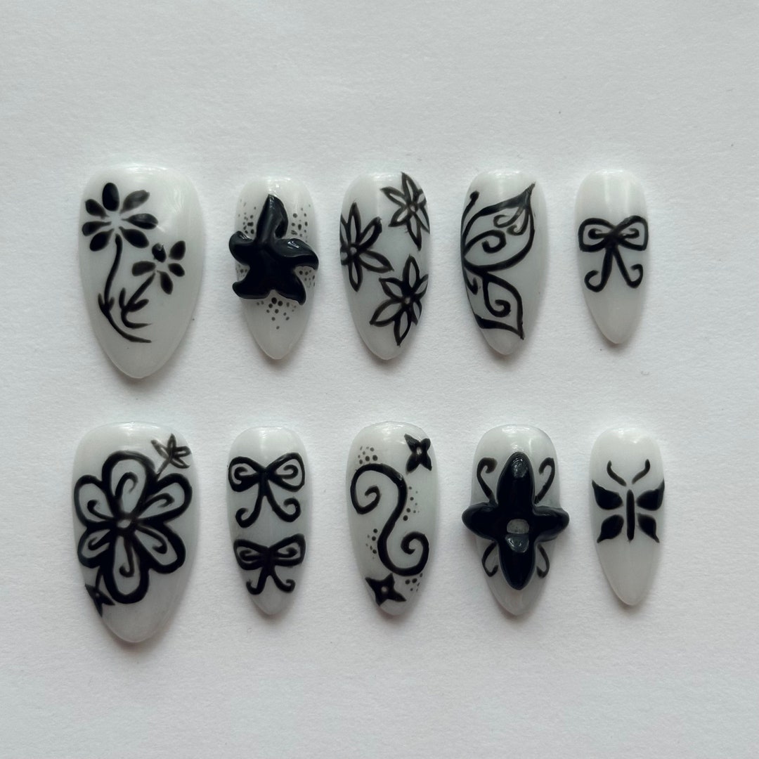 Black Art Press on Nails Handmade Custom Made to Order - Etsy