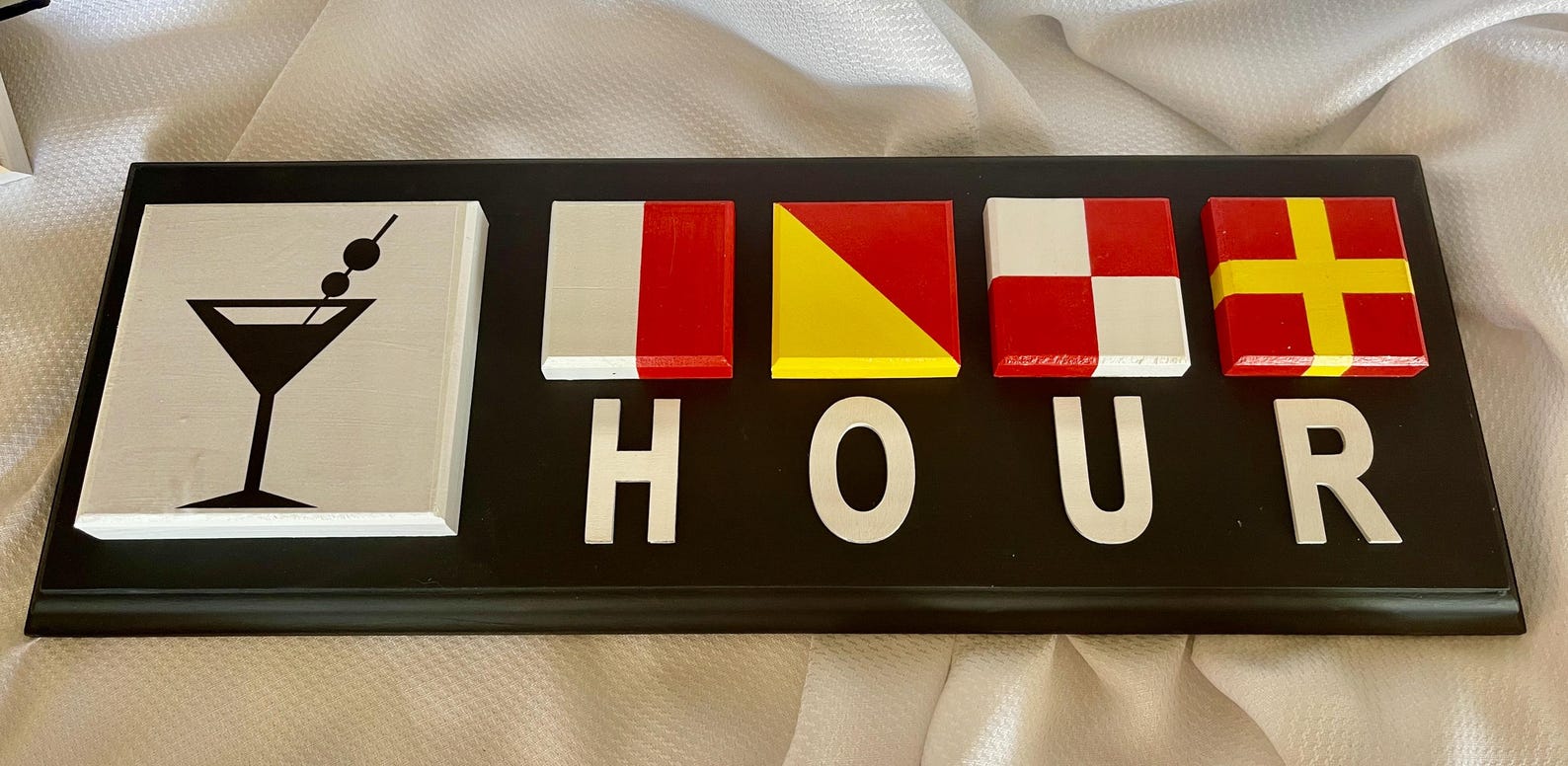 Frameless Cocktail Hour Nautical Flag Sign Coastal Bar Decor, Martini ...