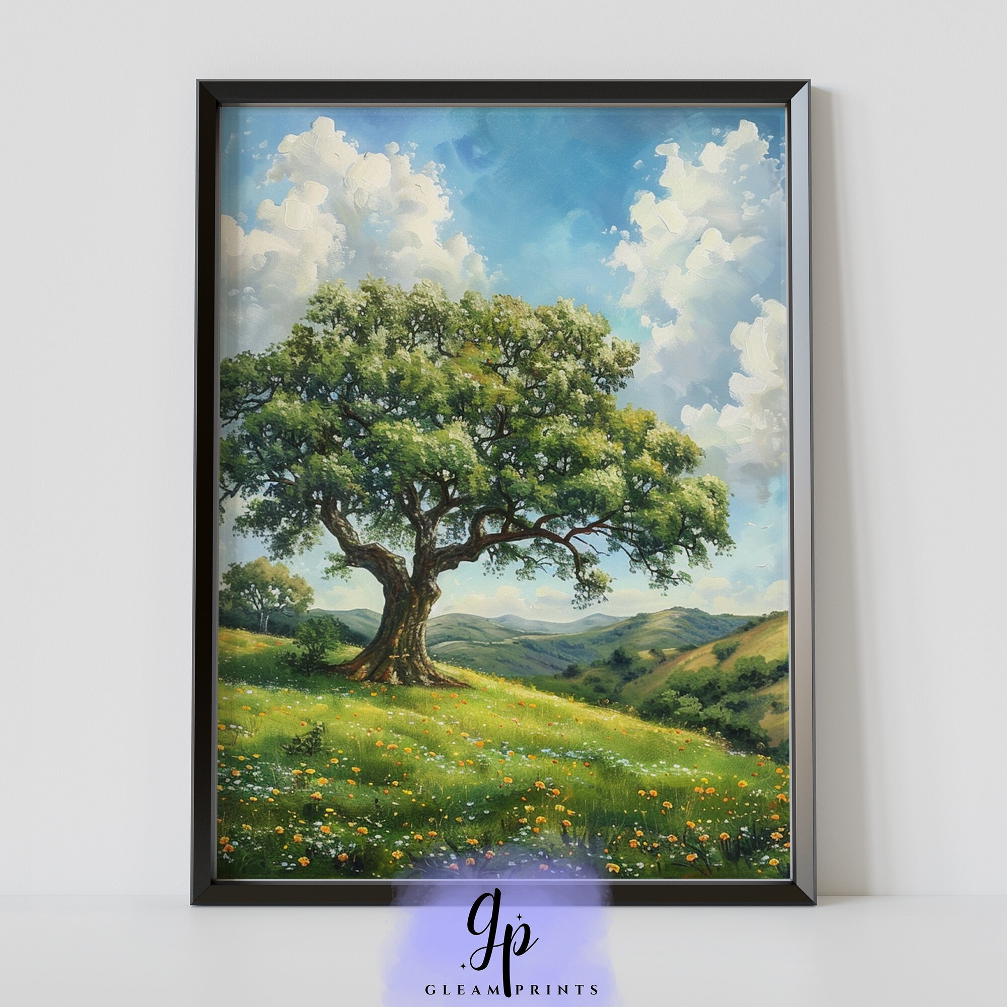 Spring Country Field Painting | Tree Print | Tree Printable | Spring ...