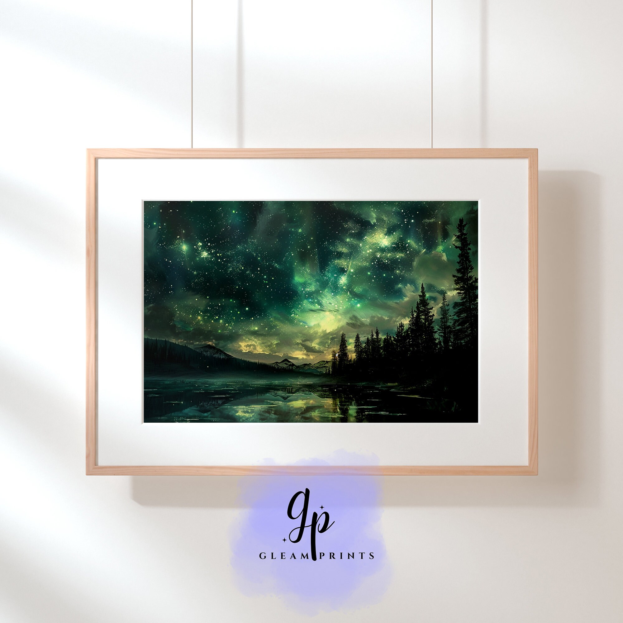 Northern Lights | Landscape Print | Winter Pine Trees | Printable ...