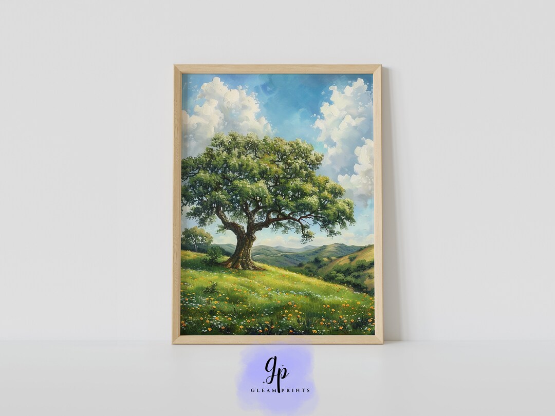 Spring Country Field Painting | Tree Print | Tree Printable | Spring ...