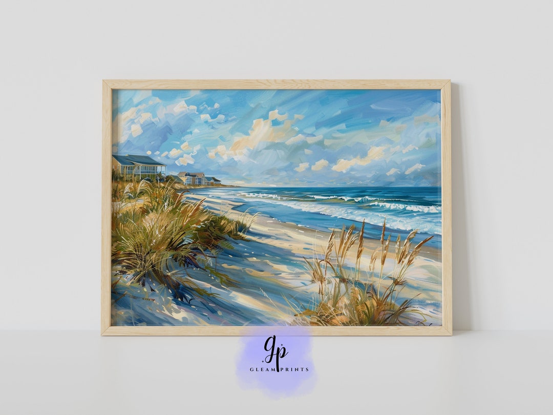 Vintage Coastal Seaside Painting | Beach House Wall Art Decor | Beach ...