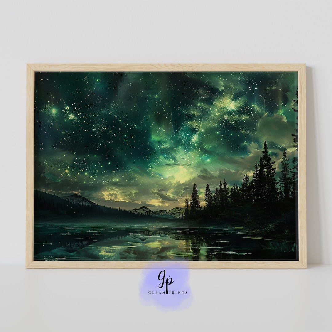 Northern Lights | Landscape Print | Winter Pine Trees | Printable ...